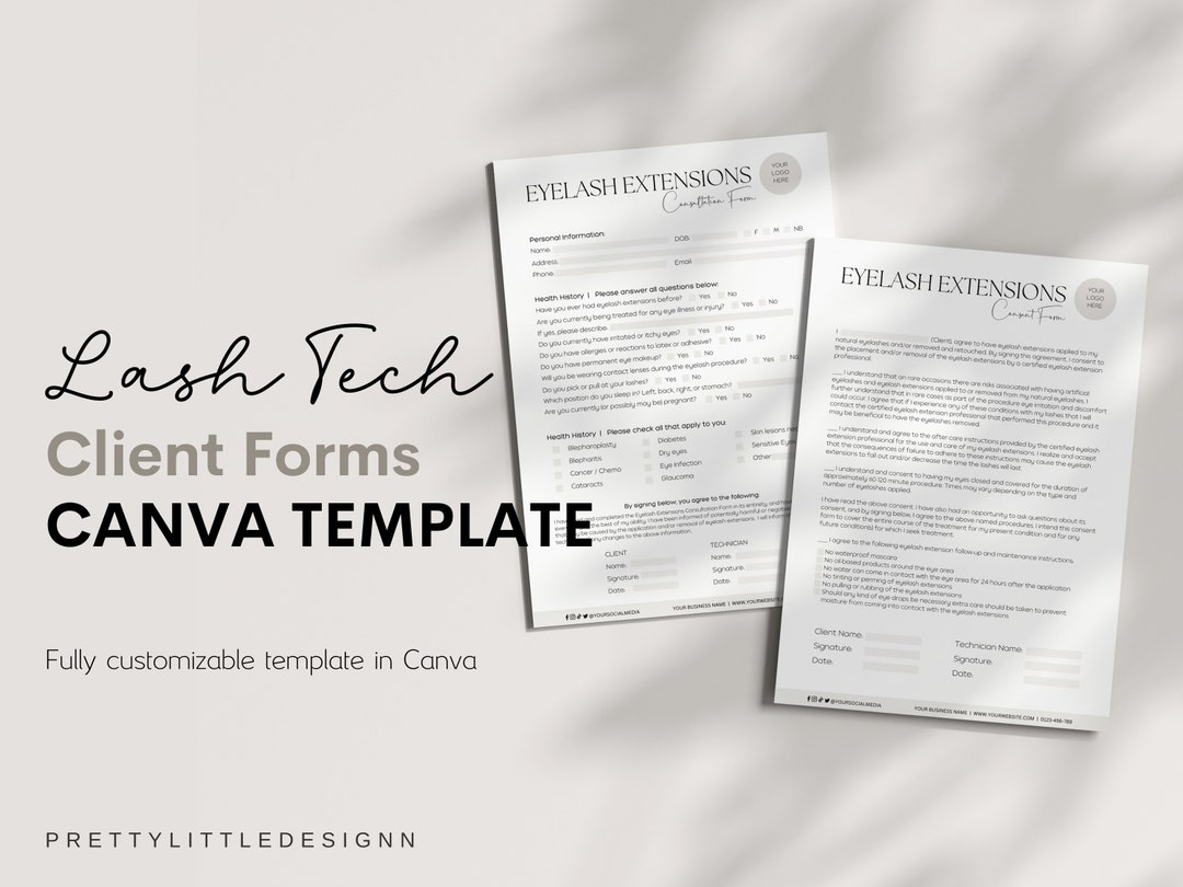 Eyelash Extension Forms, Editable Intake Form, Esthetician Forms, Lash ...