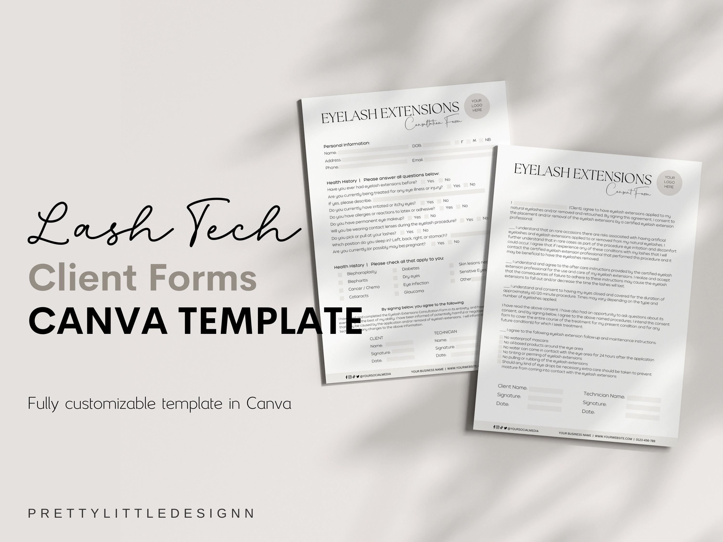 Eyelash Extension Forms, Editable Intake Form, Esthetician Forms, Lash ...