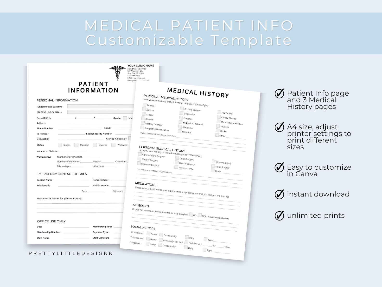 New Patient Form, Patient Information, Medical History, Printable ...
