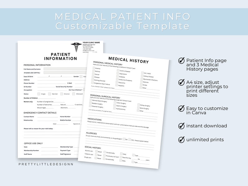 New Patient Form, Patient Information, Medical History, Printable ...
