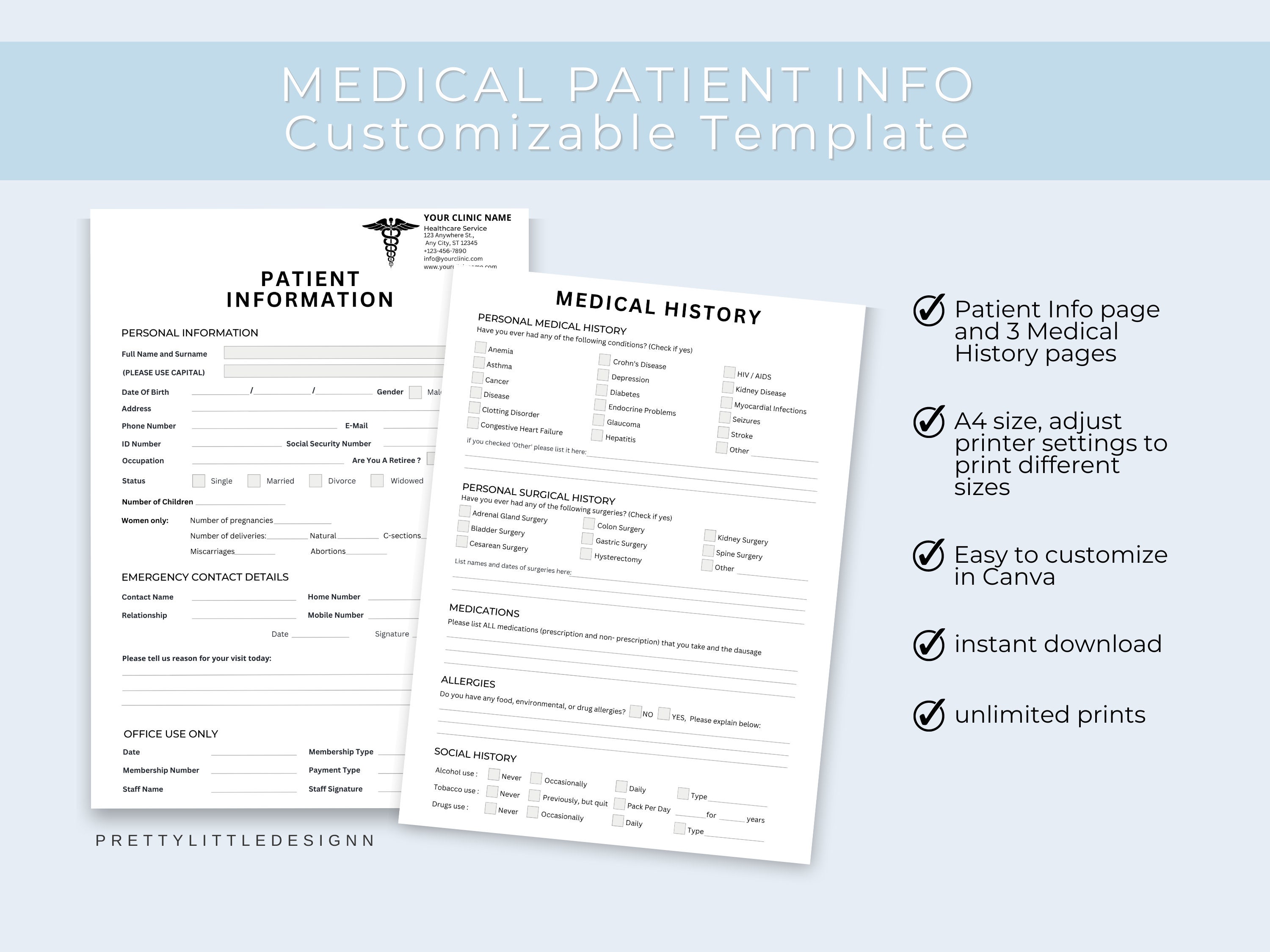 New Patient Form Patient Information Medical History - Etsy