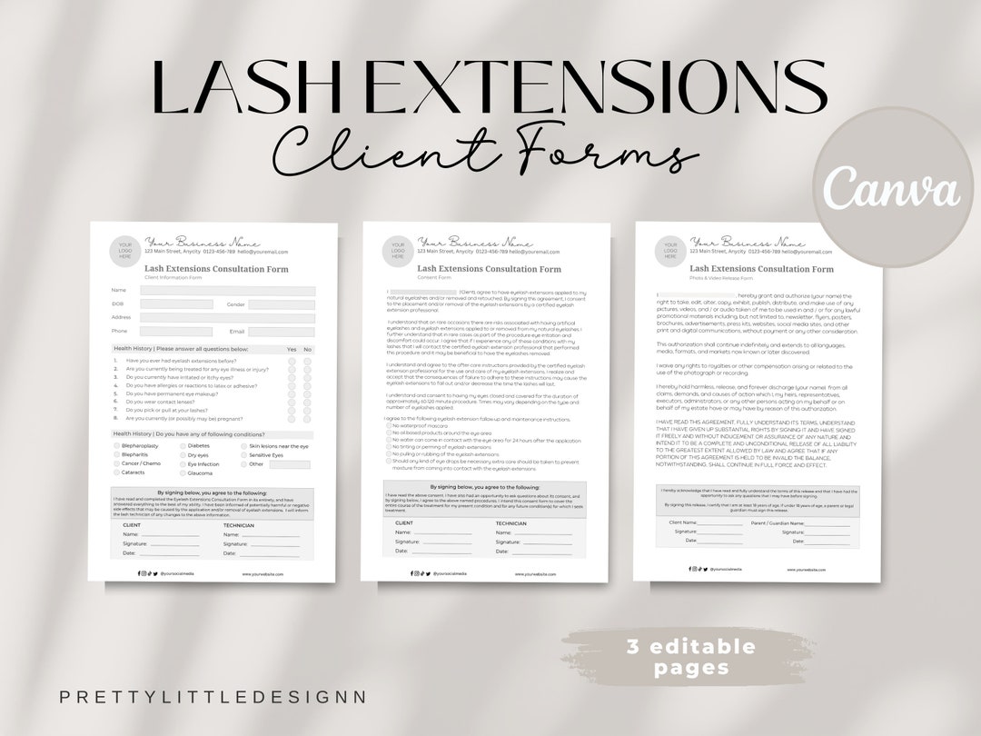 Eyelash Extension Forms, Editable Intake Form, Esthetician Forms, Lash Technician Forms, Client ...