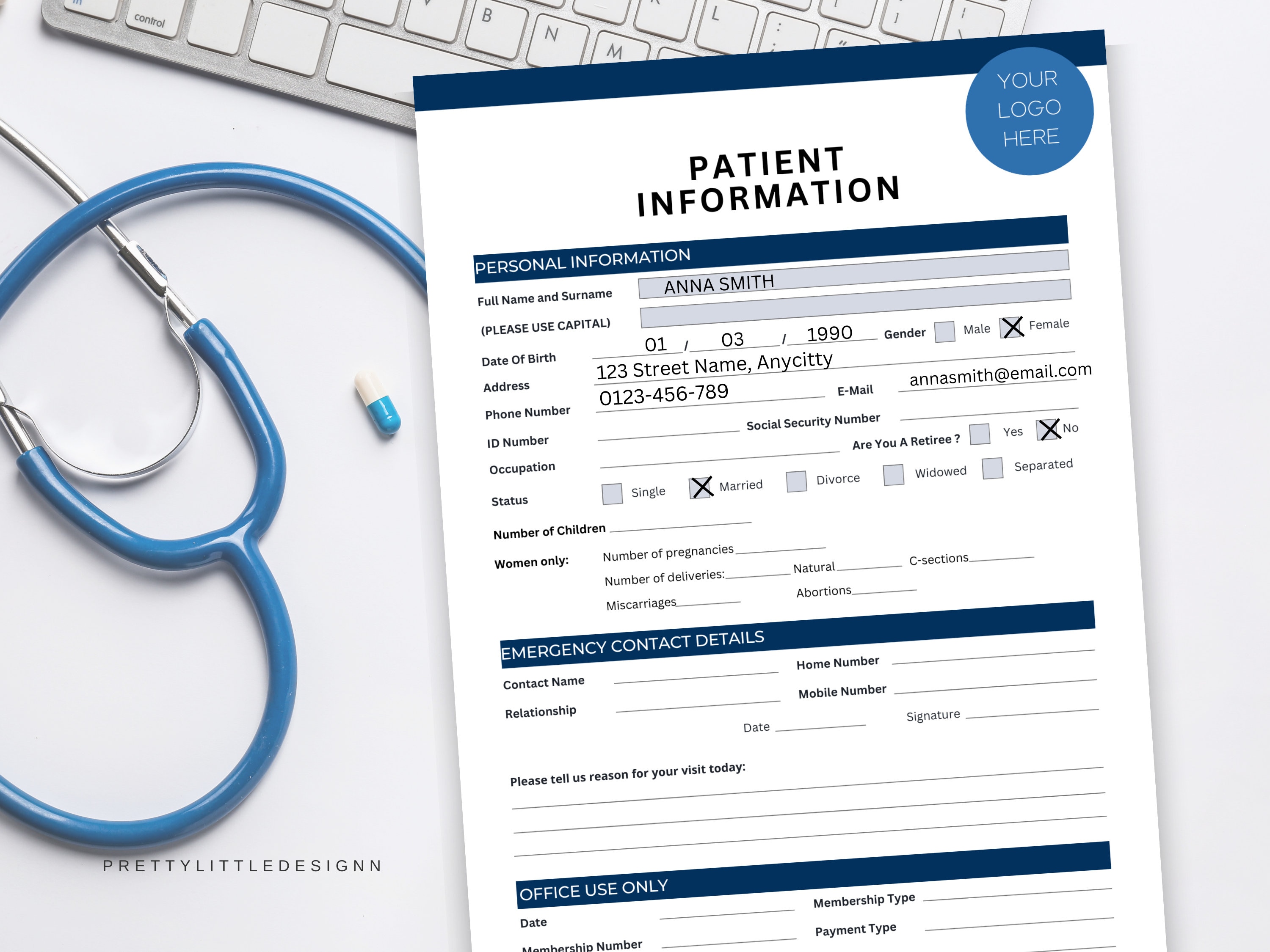 Customized New Patient Form, Patient Information, Editable Medical ...