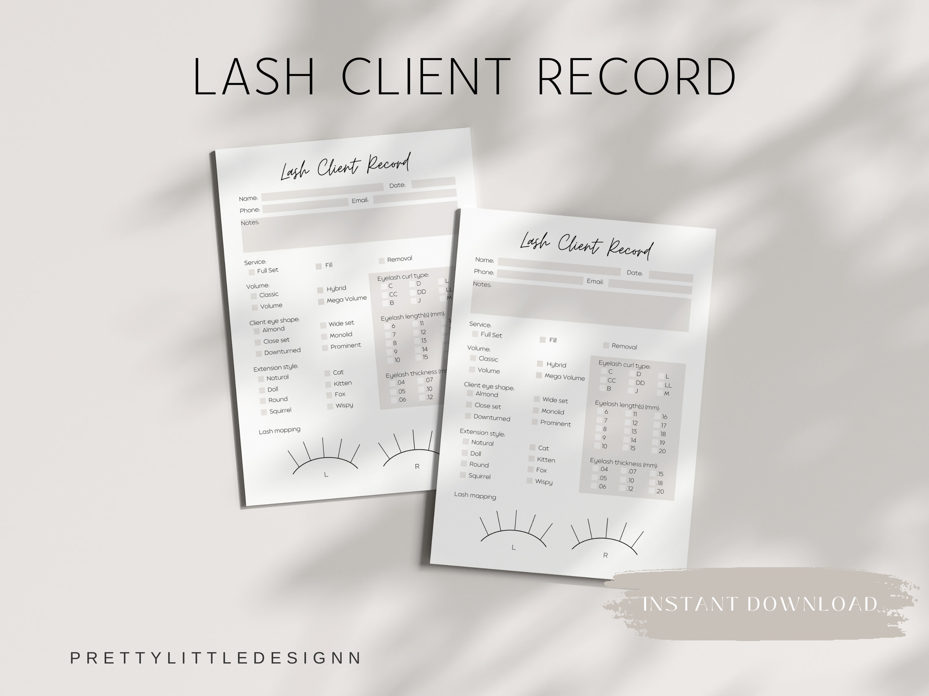 Lash Client Profile, Lash Mapping Sheets, Lash Mapping Templates, Lash ...