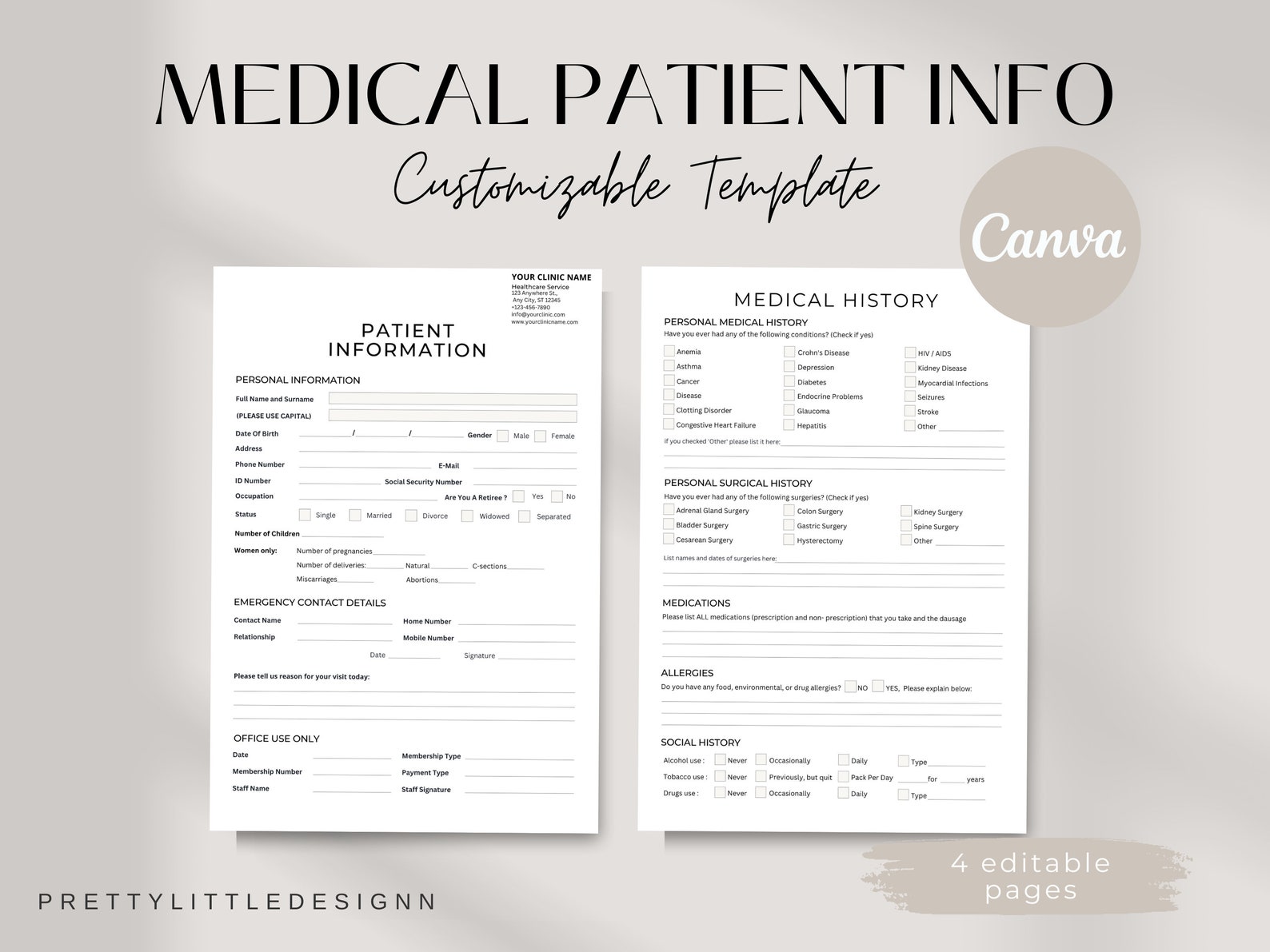 New Patient Form, Patient Information, Medical History, Printable ...