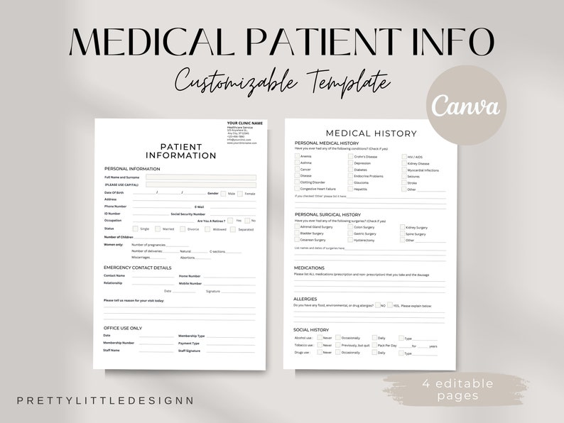 New Patient Form, Patient Information, Medical History, Printable ...