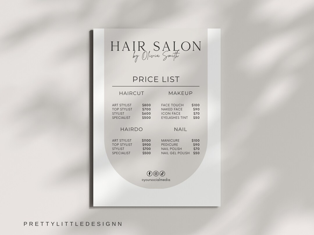 Price List Template, Editable Price List, Business Price List, Beauty ...