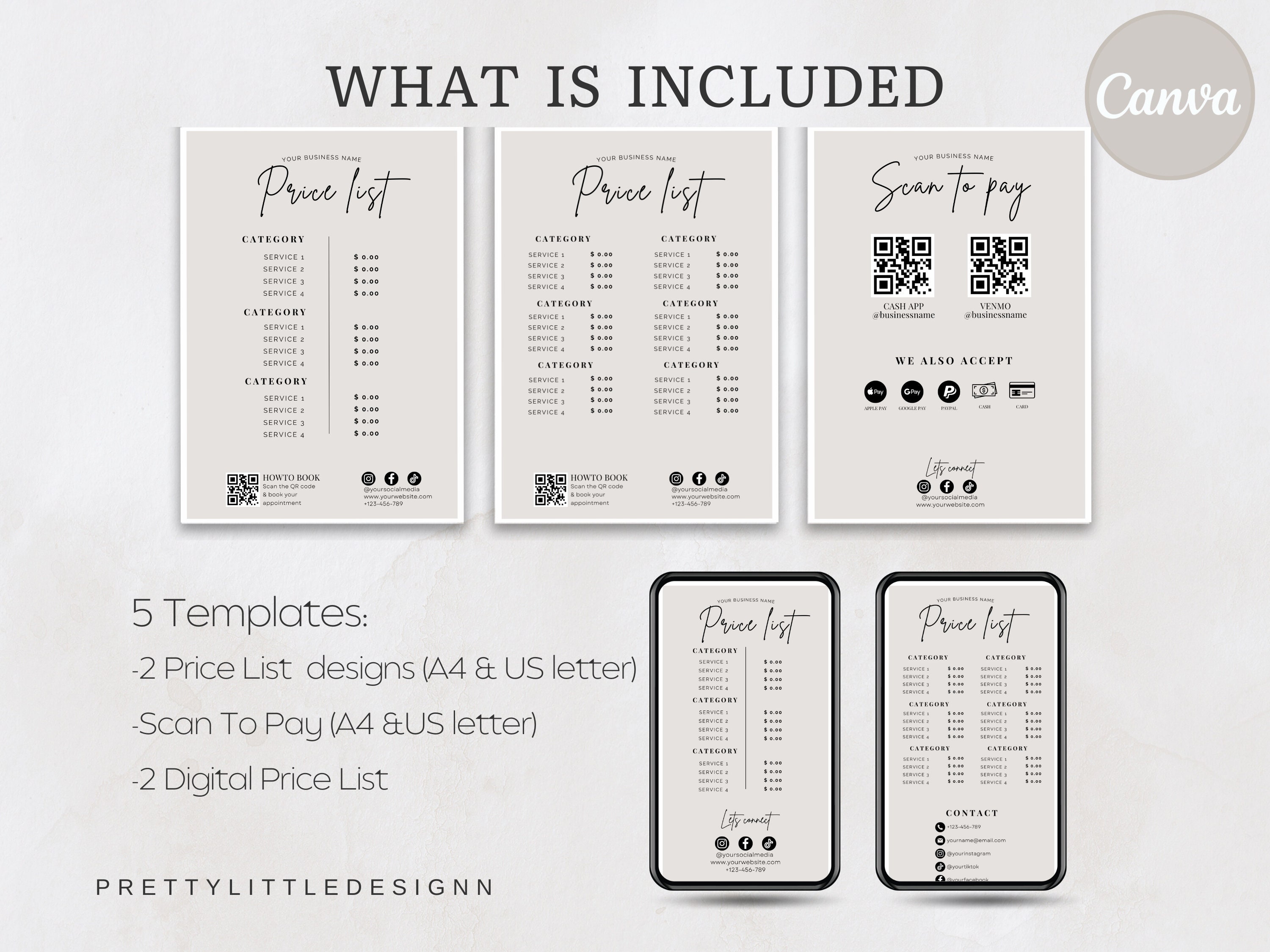 Price List Template, Editable Price List Canva, Electronic Business ...