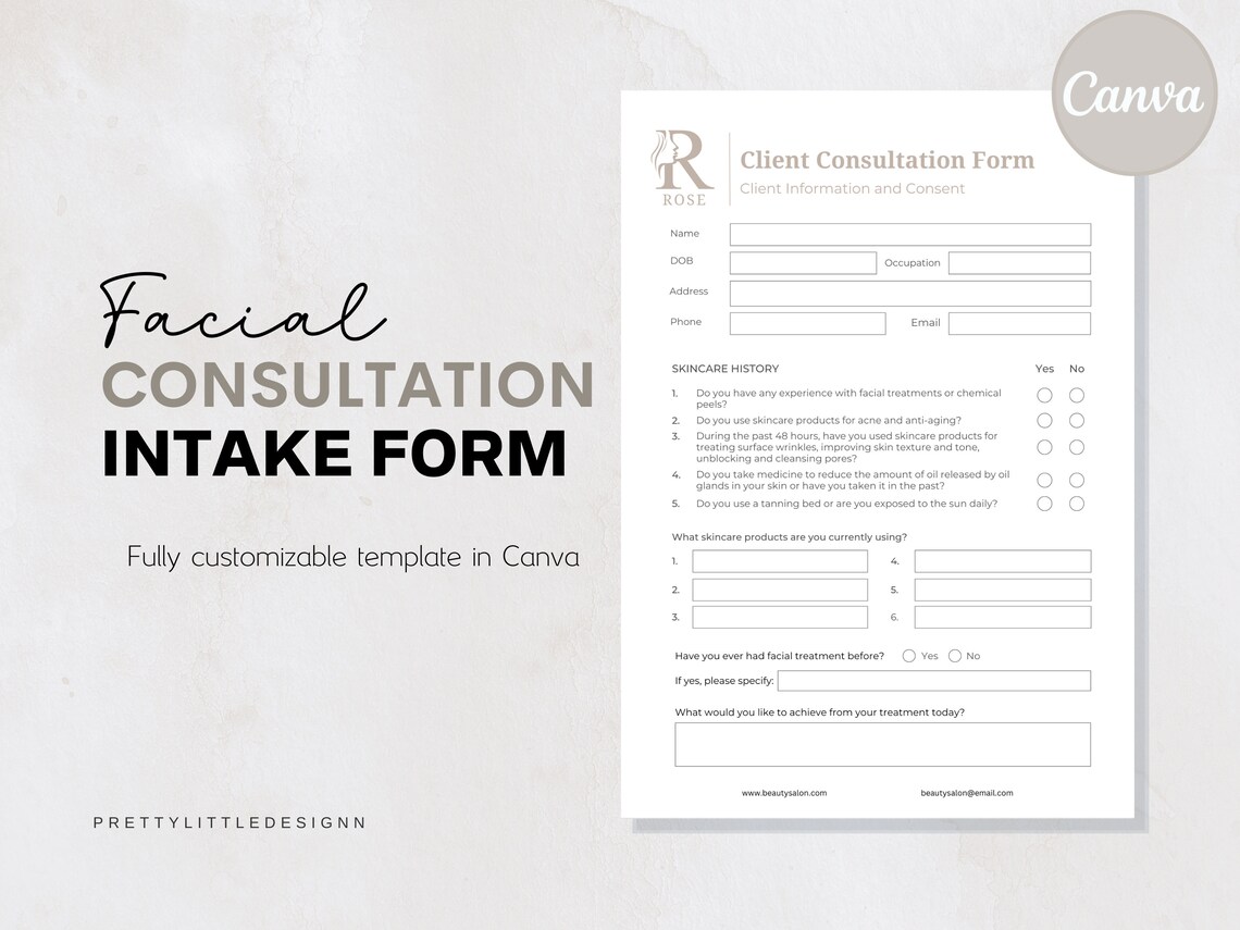 Client Intake Form, Facial Consultation Form, Editable Intake Form ...