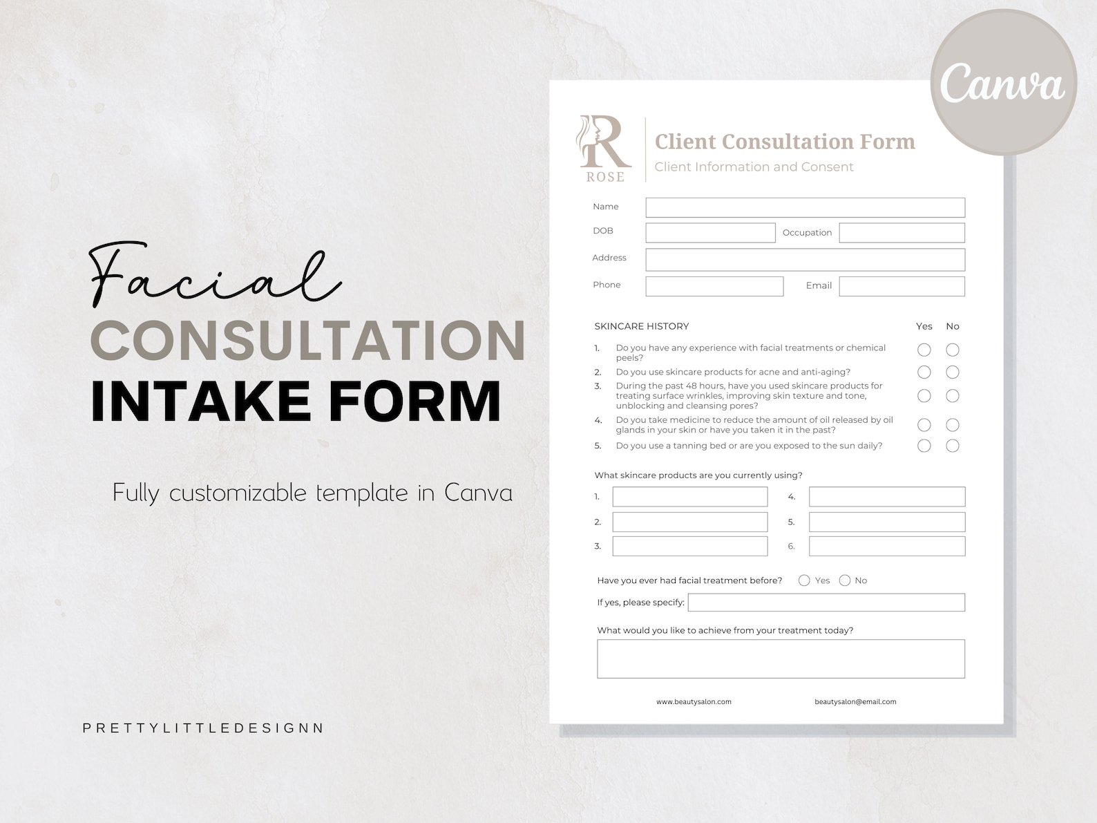 Client Intake Form, Facial Consultation Form, Editable Intake Form ...