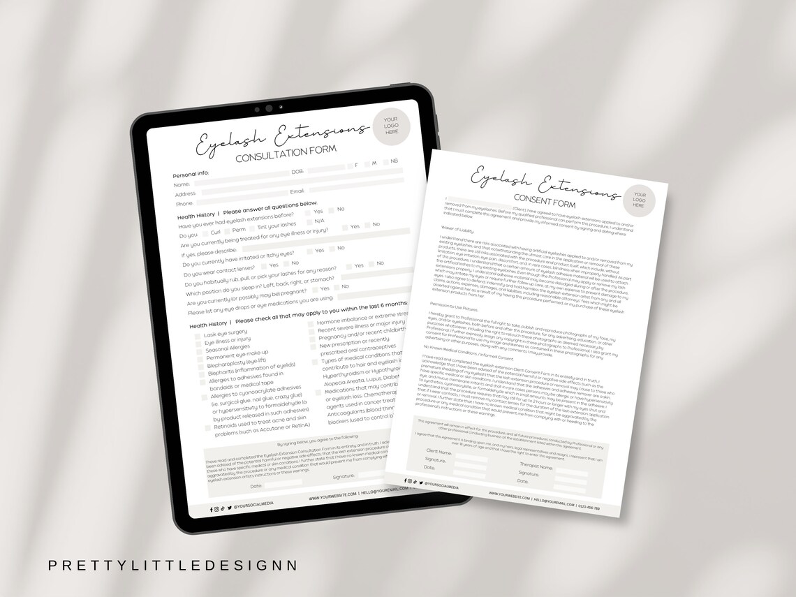 Eyelash Extension Forms, Editable Intake Form, Esthetician Forms, Lash ...