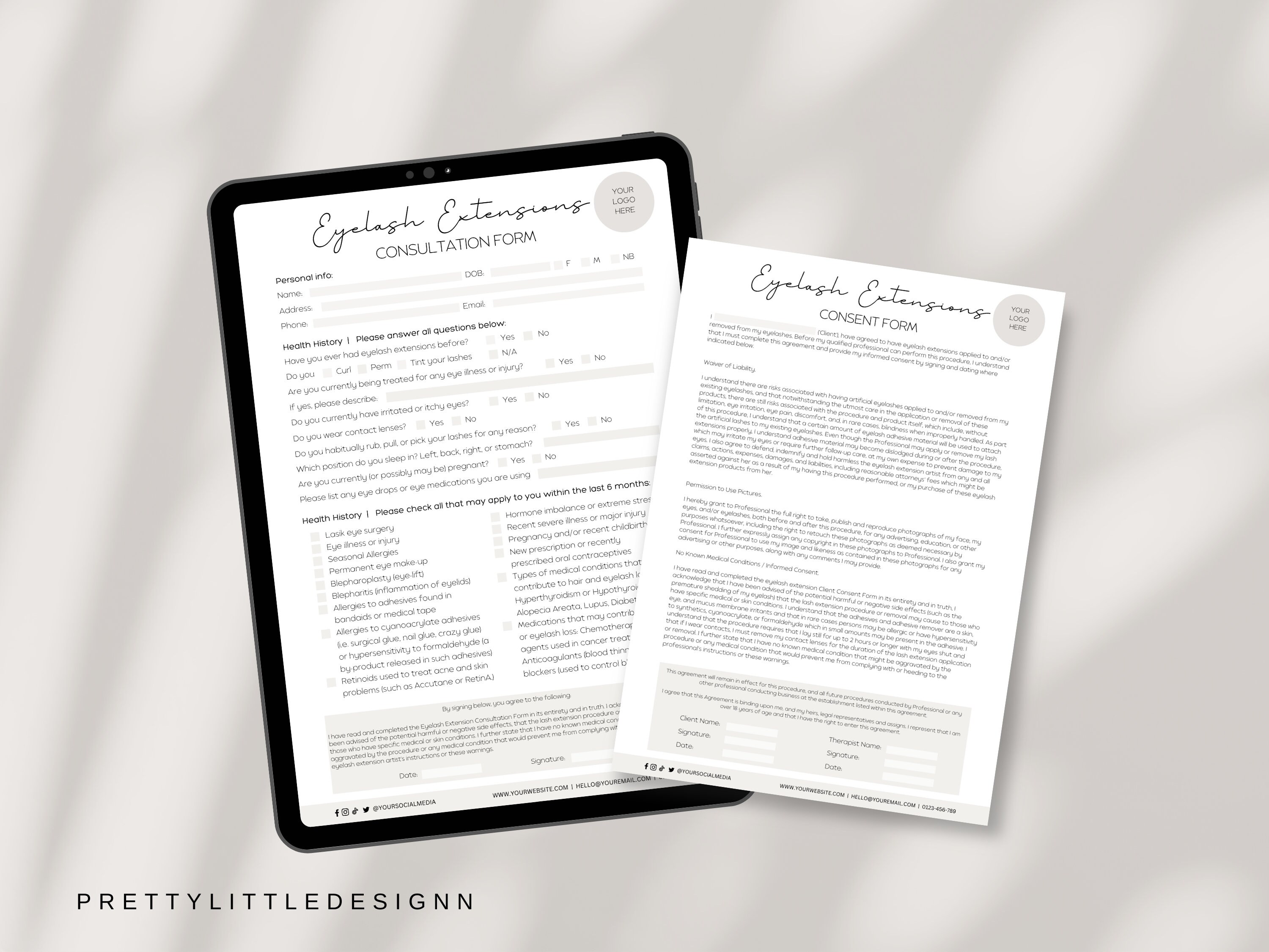 Eyelash Extension Forms, Editable Intake Form, Esthetician Forms, Lash ...