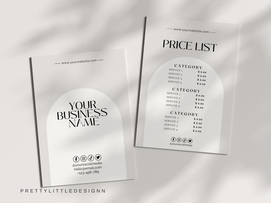 Price List Template, Editable Price List, Business Price List, Beauty ...