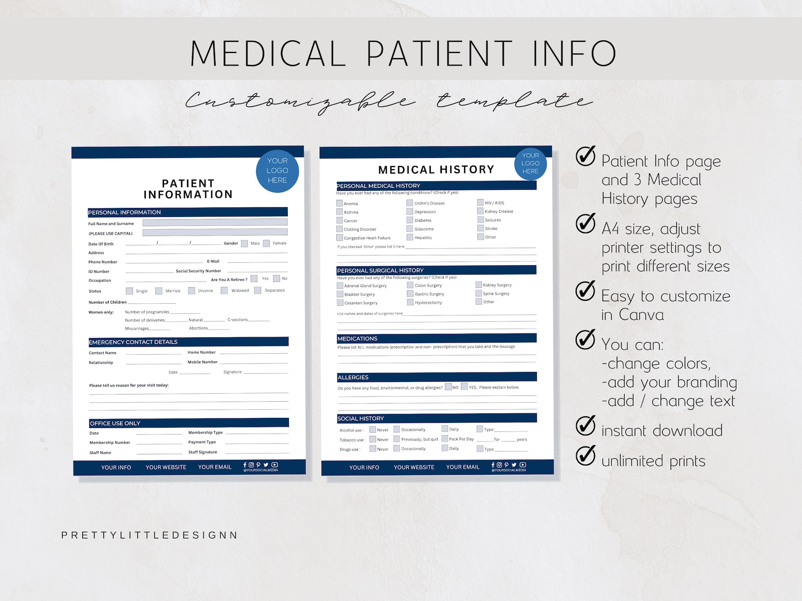 Customized New Patient Form, Patient Information, Editable Medical ...
