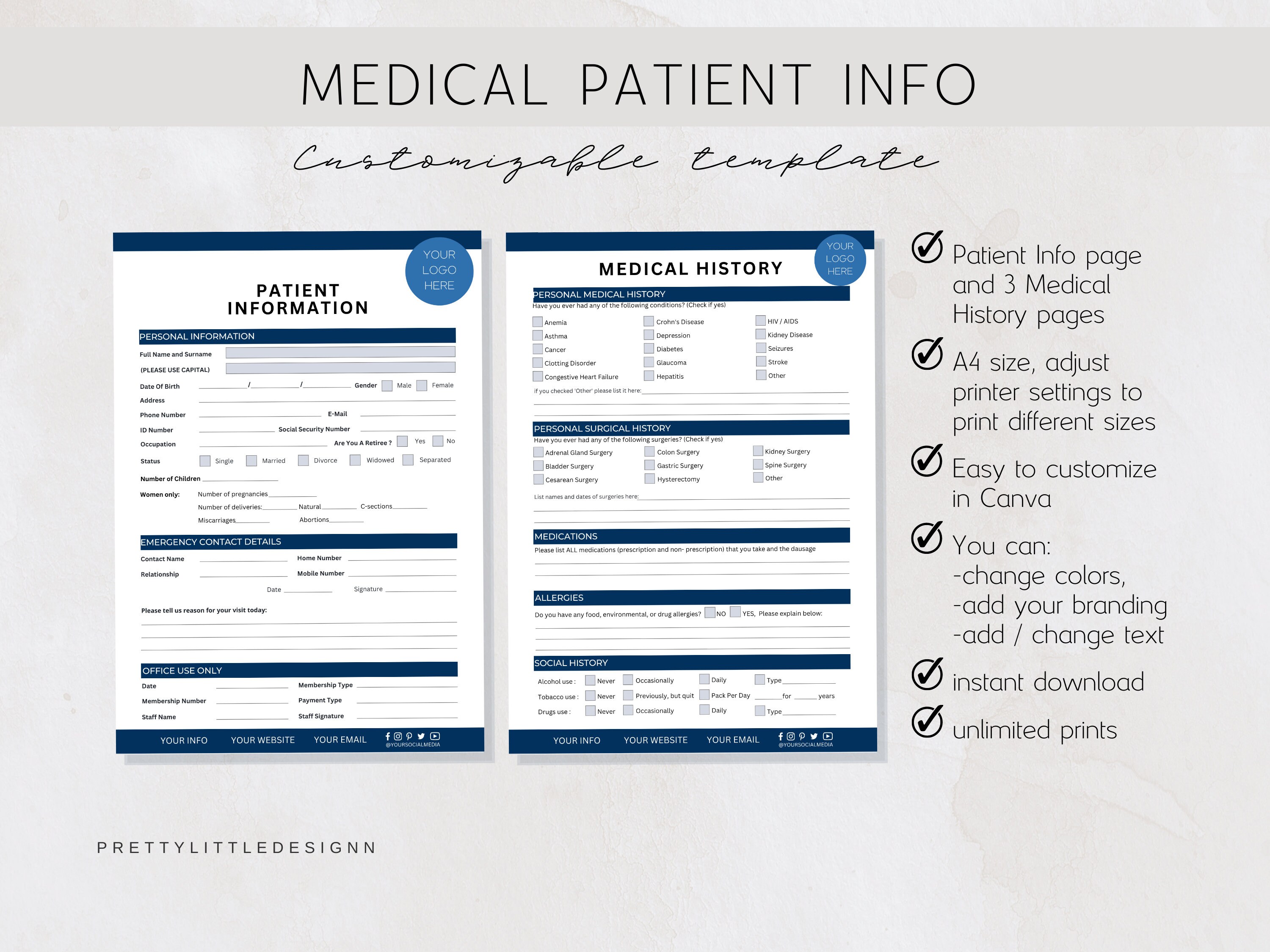 Customized New Patient Form, Patient Information, Editable Medical ...