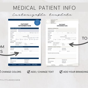 Customized New Patient Form, Patient Information, Editable Medical ...