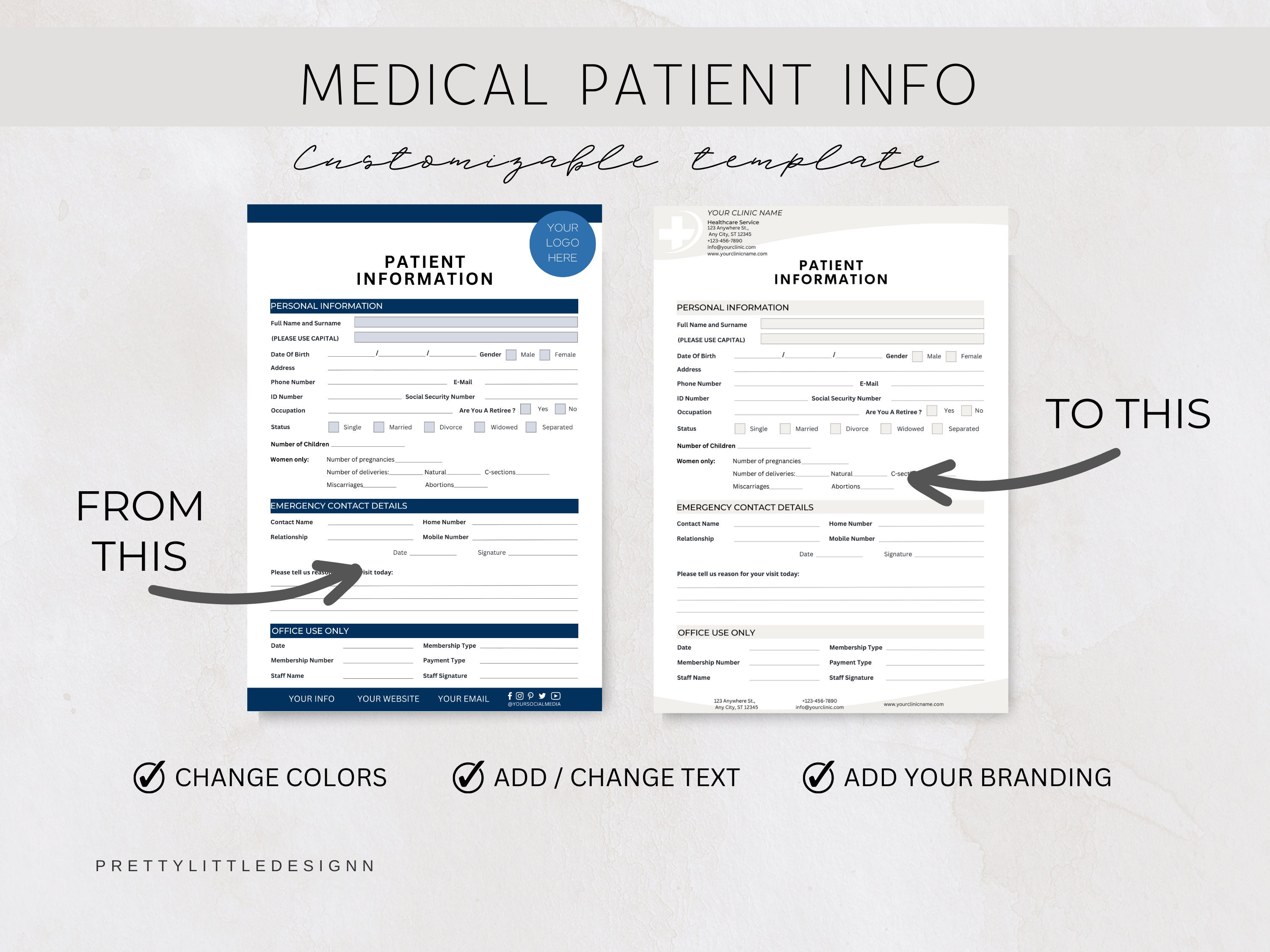 Customized New Patient Form, Patient Information, Editable Medical ...