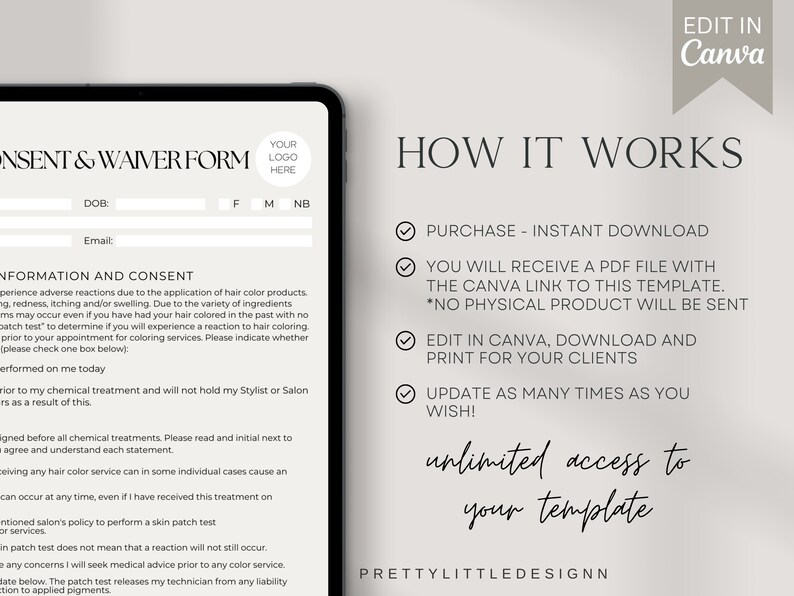 Consent for Hair Coloring, Hair Color Consent and Waiver Form, Hair ...