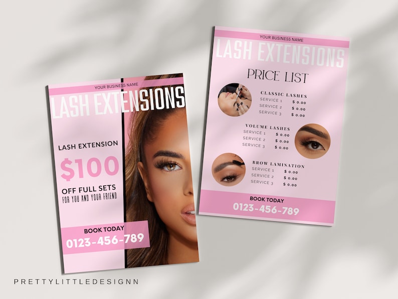Eyelash Extensions Leaflet Template, Lash Service Brochure, Editable ...