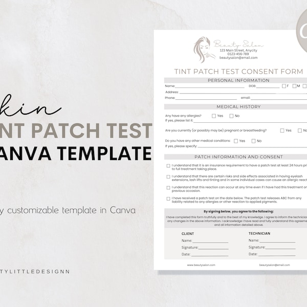 Patch Test Client Consent Form Brow Tint - Etsy