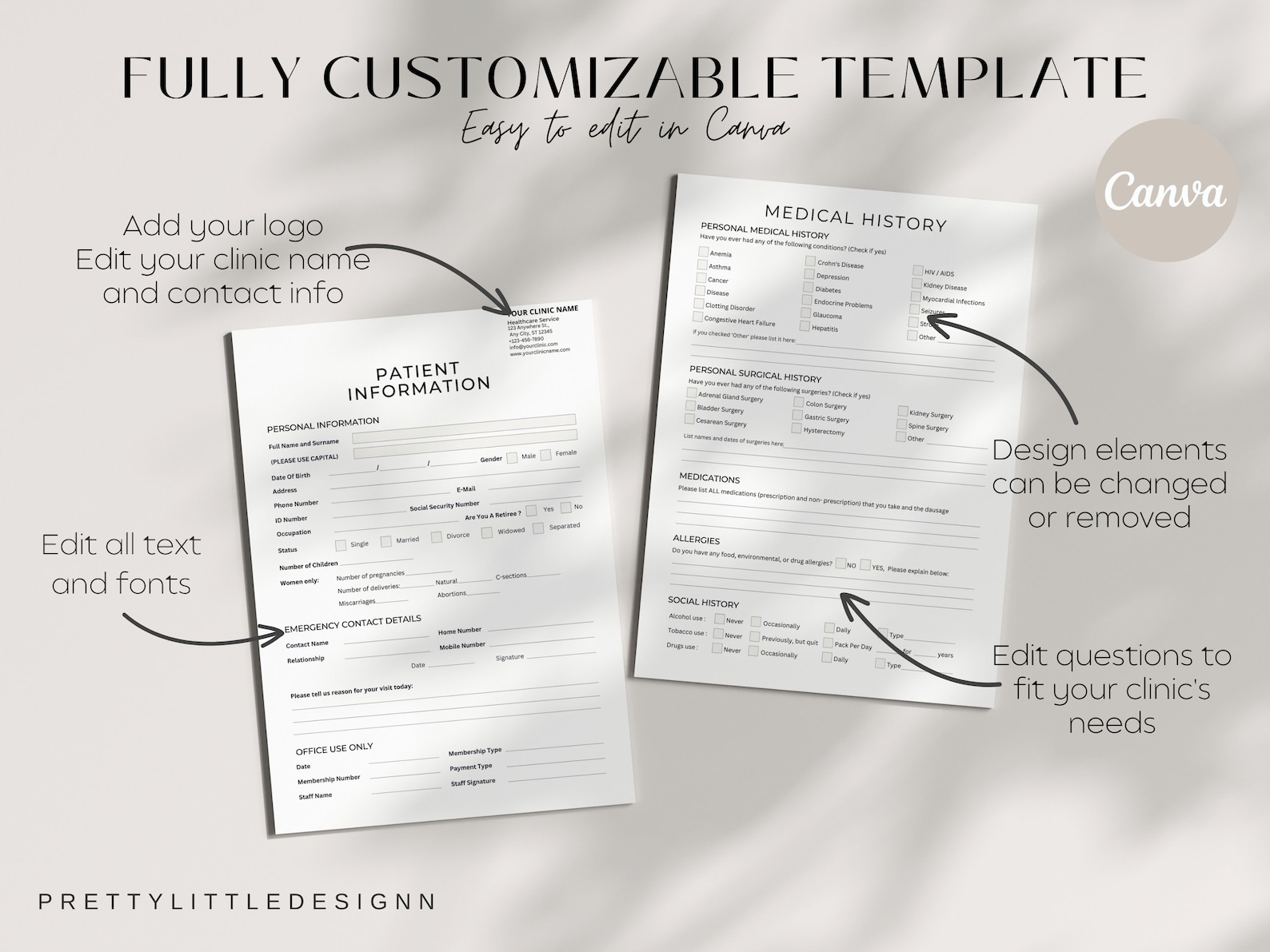 New Patient Form, Patient Information, Medical History, Printable ...