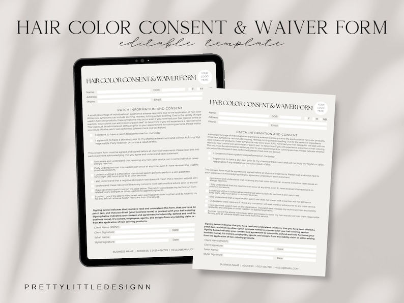 Consent for Hair Coloring Hair Color Consent and Waiver Form - Etsy