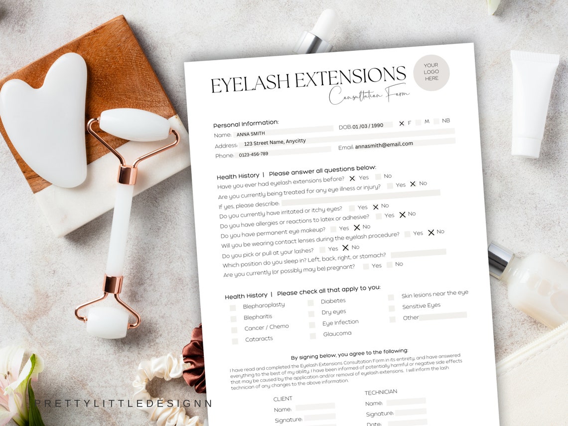Eyelash Extension Forms, Editable Intake Form, Esthetician Forms, Lash ...