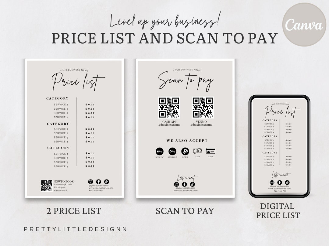 Price List Template, Editable Price List Canva, Electronic Business ...