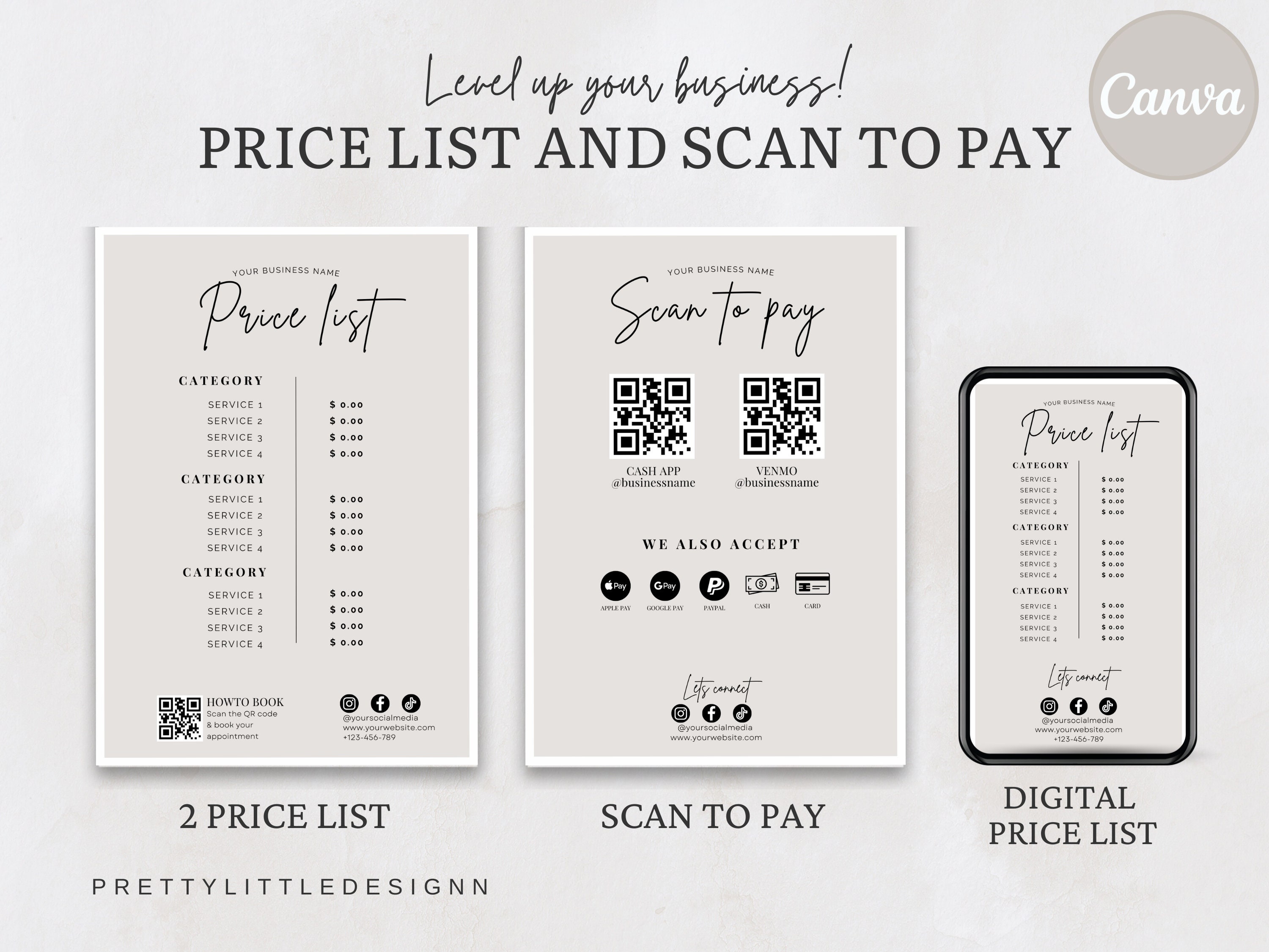 Price List Template, Editable Price List Canva, Electronic Business ...
