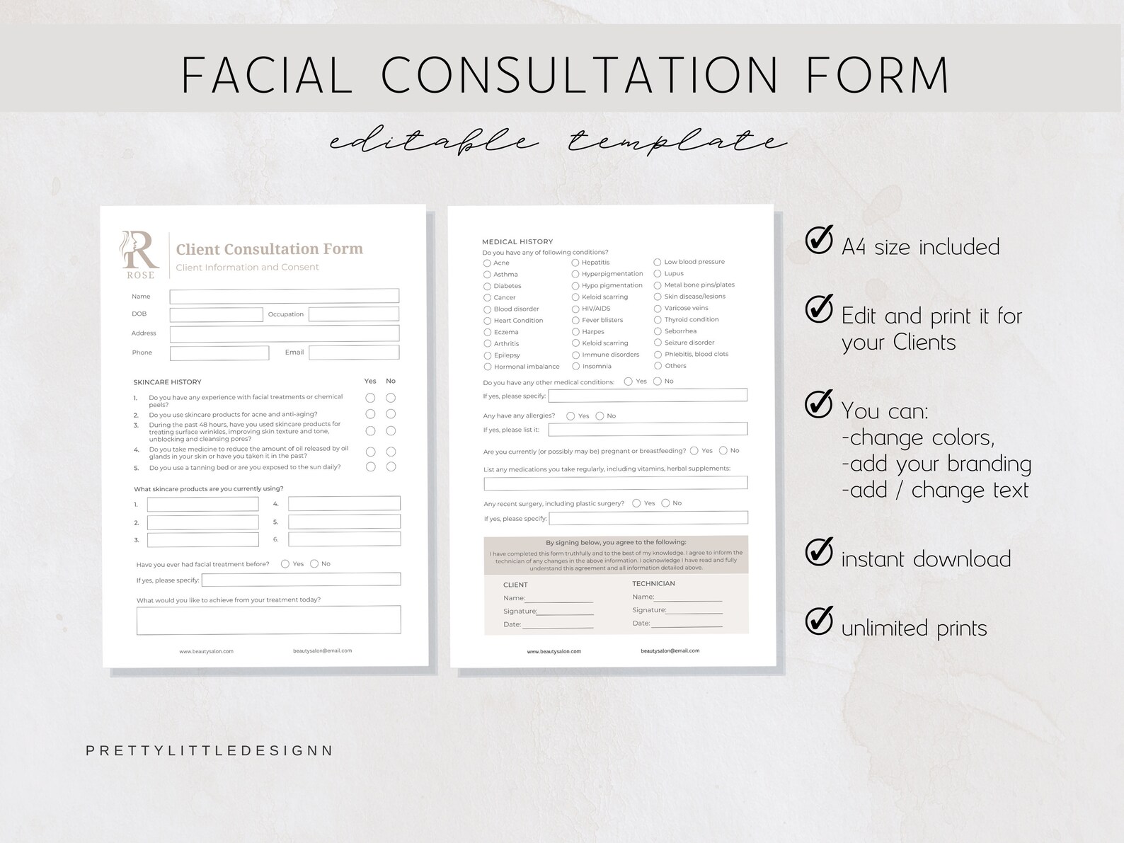 Client Intake Form, Facial Consultation Form, Editable Intake Form ...