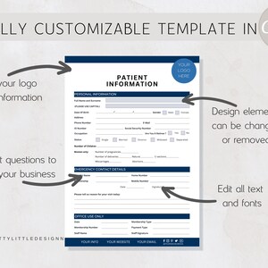 Customized New Patient Form, Patient Information, Editable Medical ...