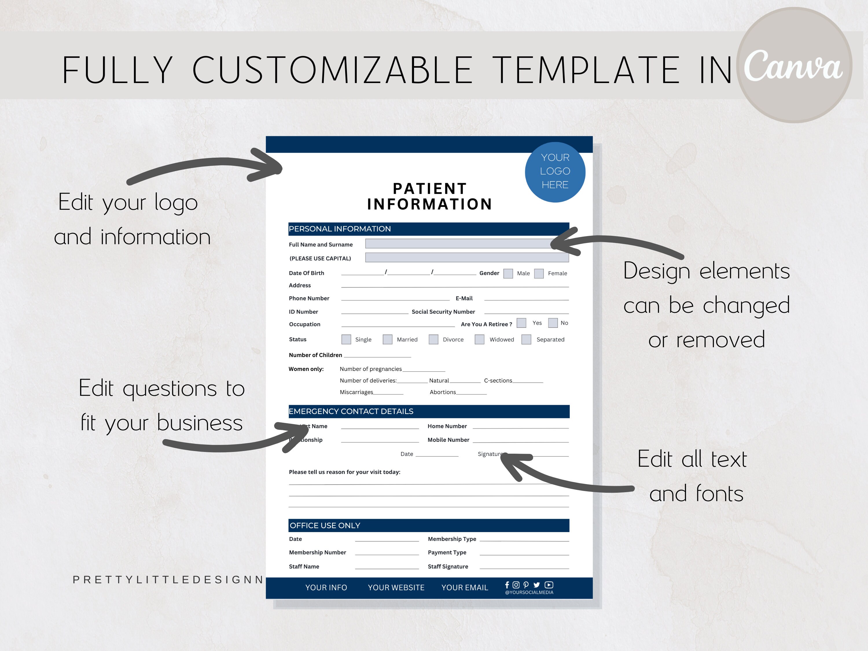 Customized New Patient Form, Patient Information, Editable Medical ...