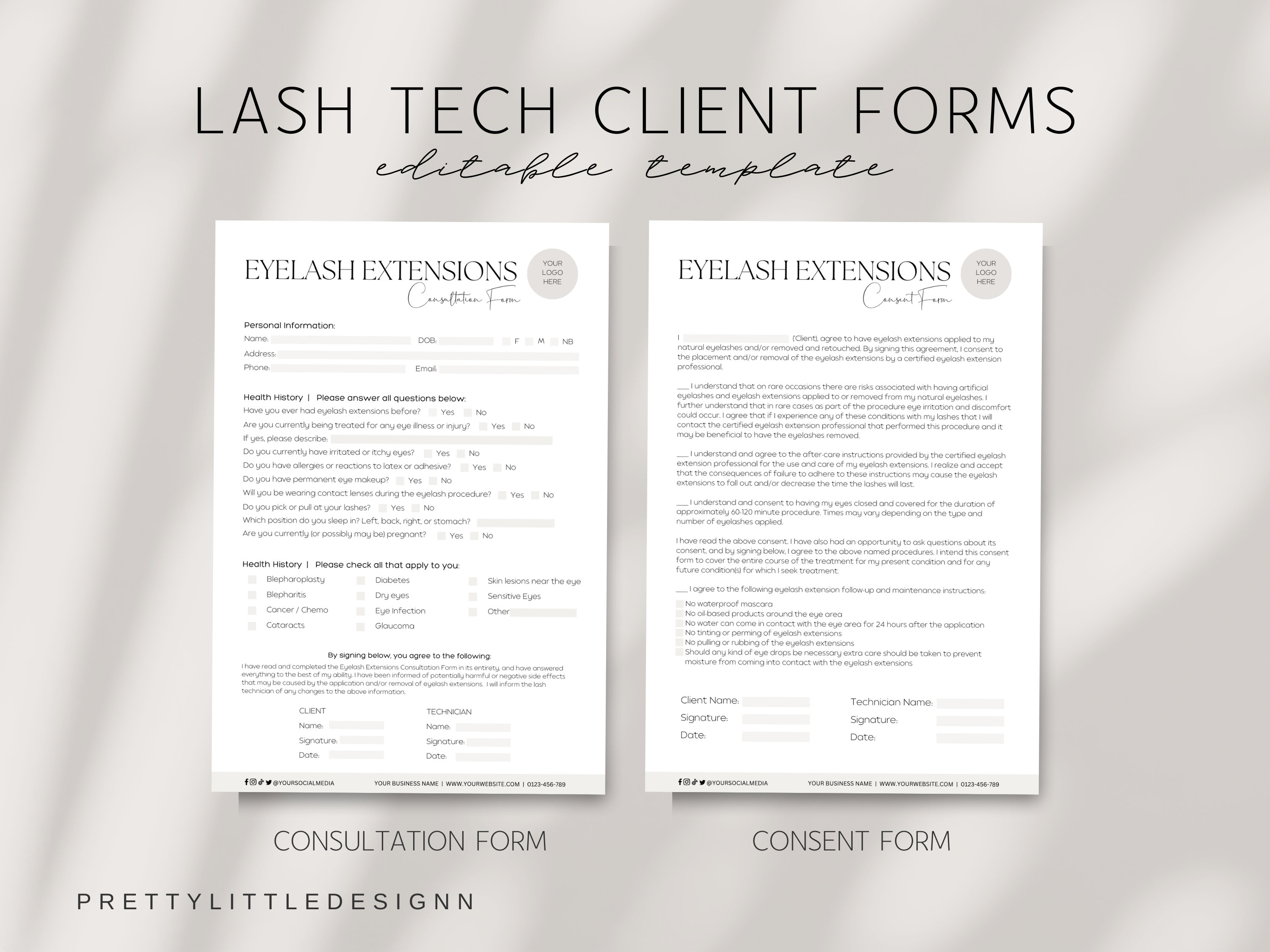 Eyelash Extension Forms, Editable Intake Form, Esthetician Forms, Lash Technician Forms, Client ...