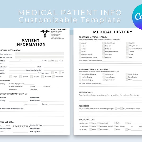 Updated Patient Information Form - Etsy