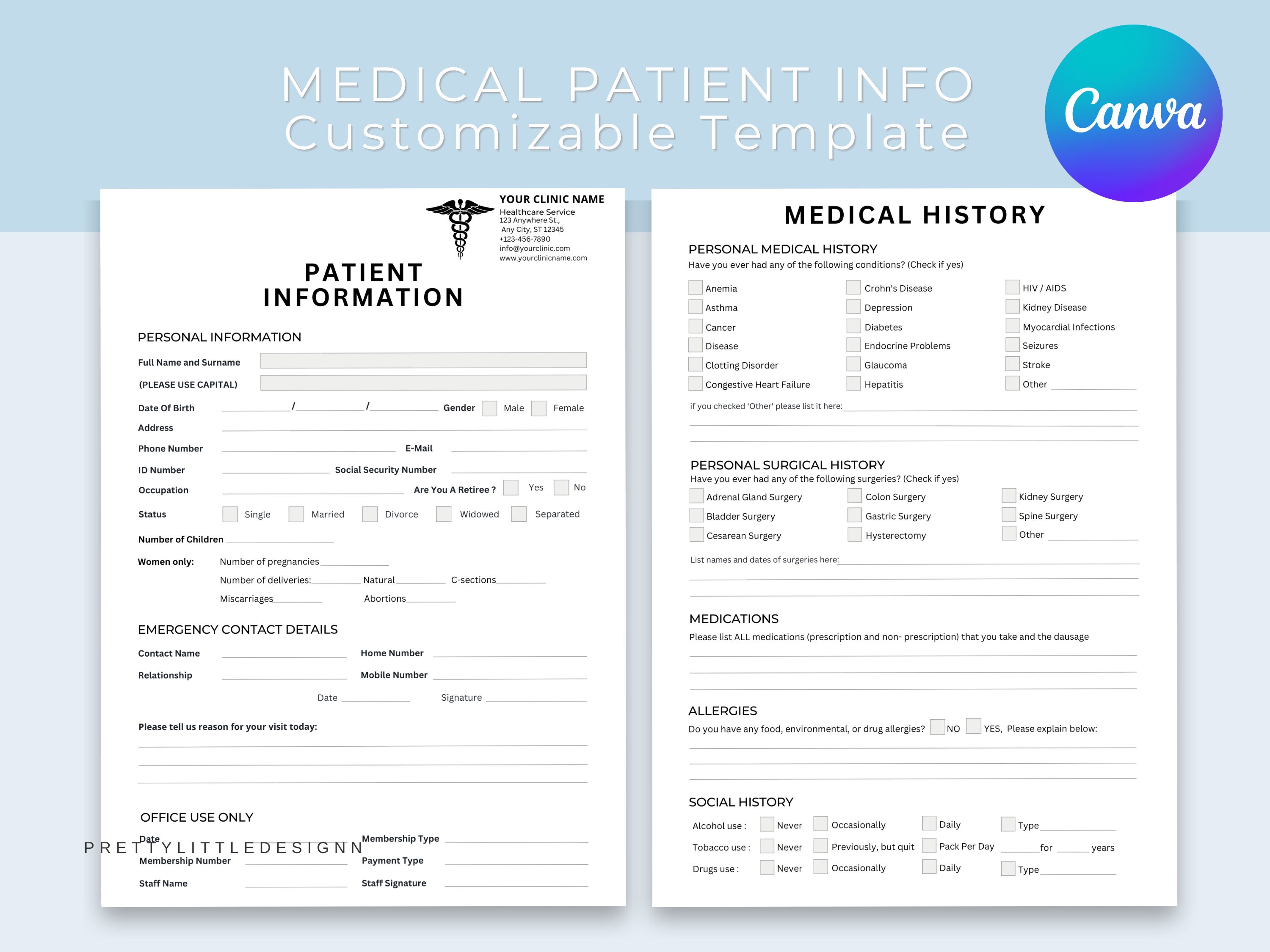 New Patient Form Patient Information Medical History - Etsy