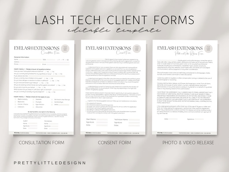 Eyelash Extension Forms, Editable Intake Form, Esthetician Forms, Lash ...