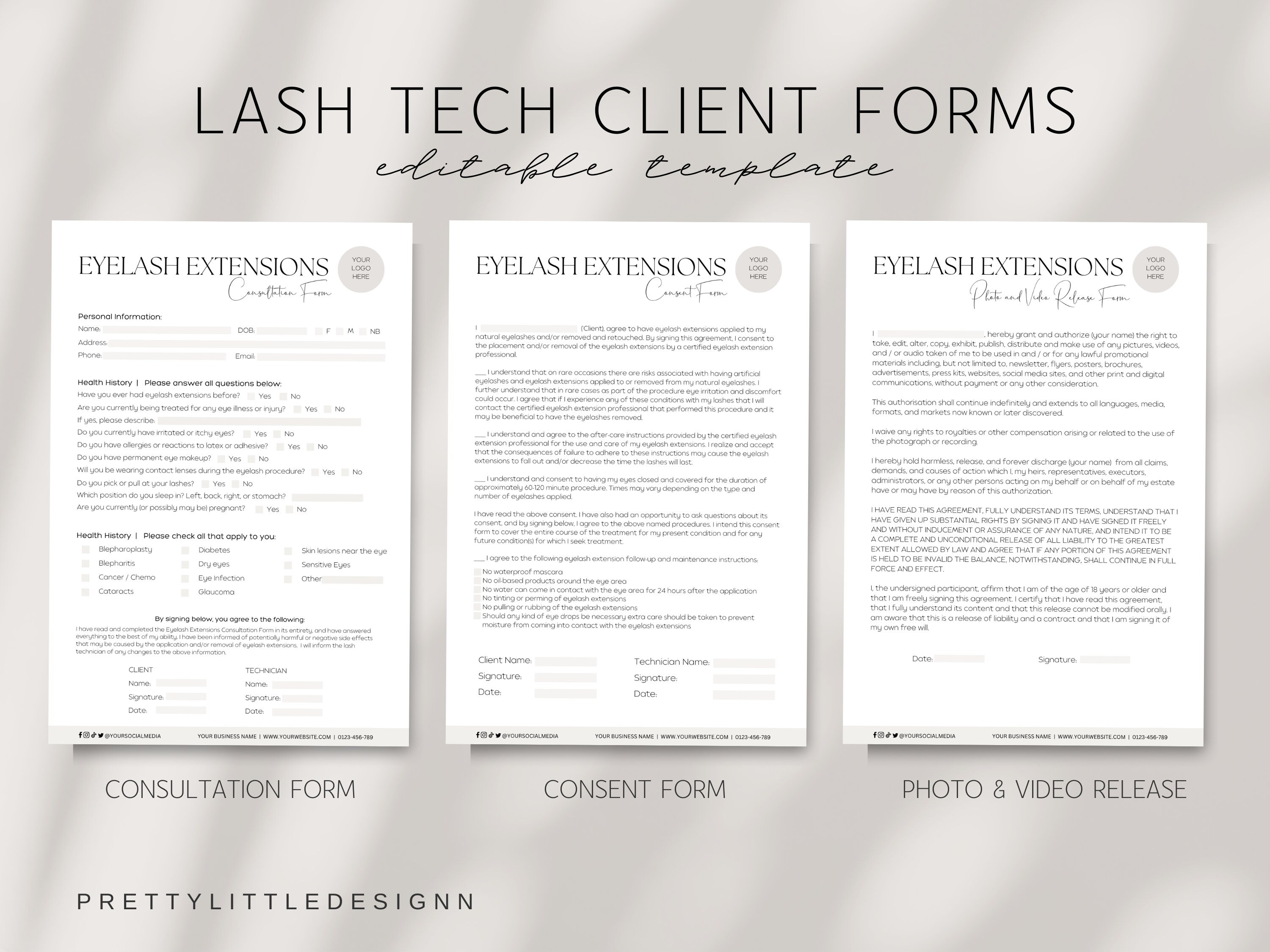 Eyelash Extension Forms, Editable Intake Form, Esthetician Forms, Lash ...
