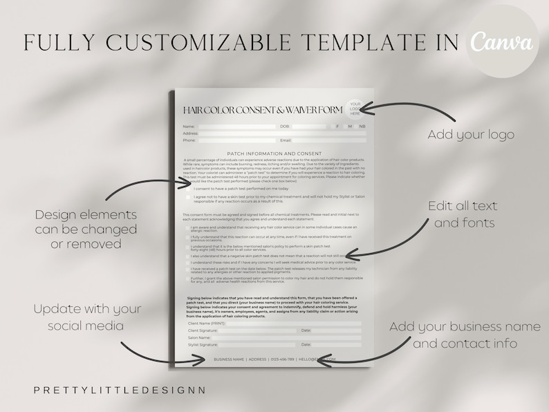 Consent for Hair Coloring, Hair Color Consent and Waiver Form, Hair ...