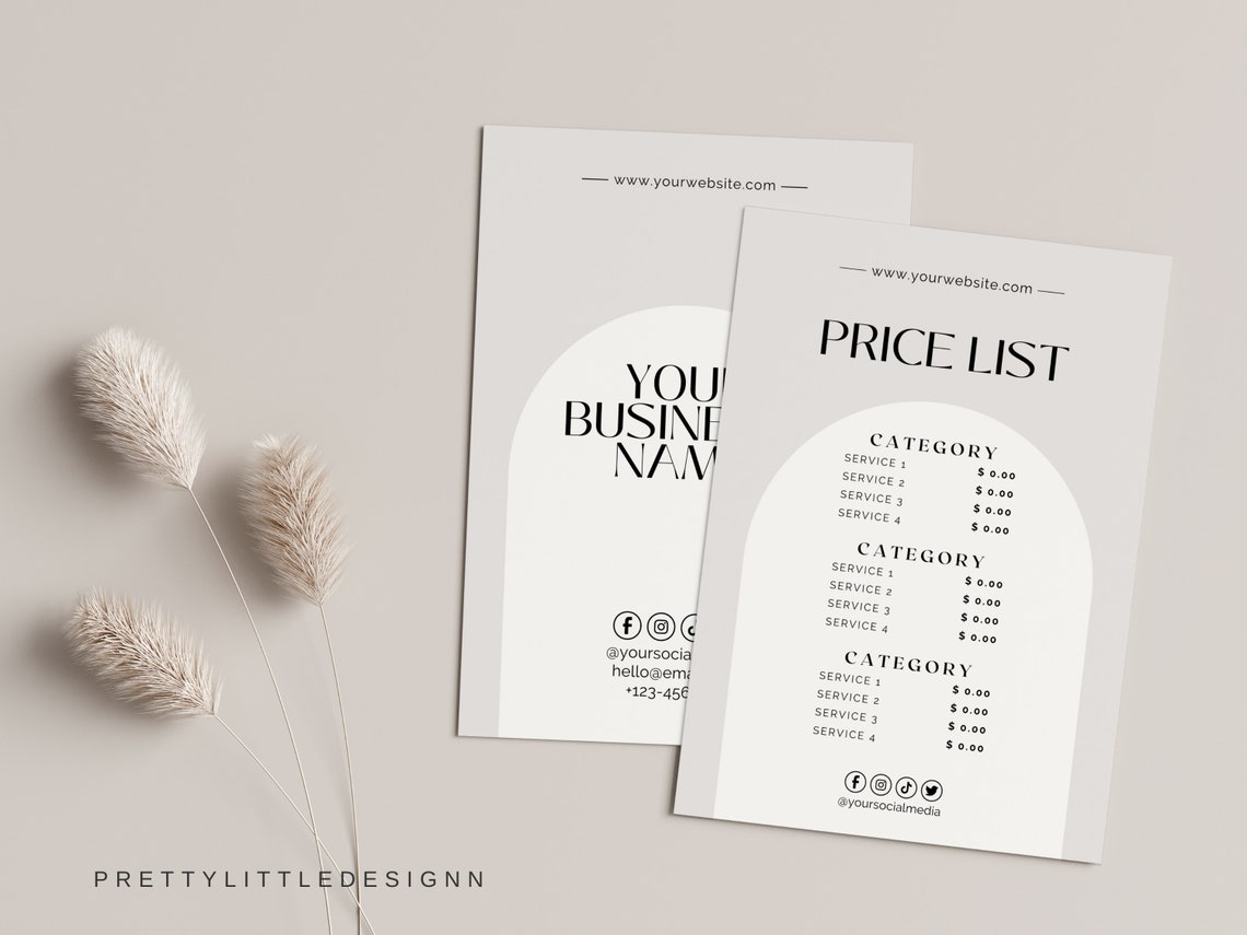 Price List Template, Editable Price List, Business Price List, Beauty ...