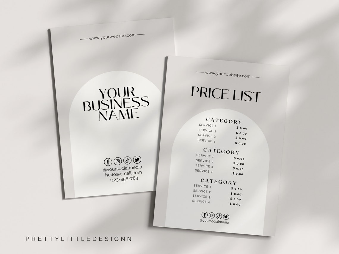 Price List Template, Editable Price List, Business Price List, Beauty ...