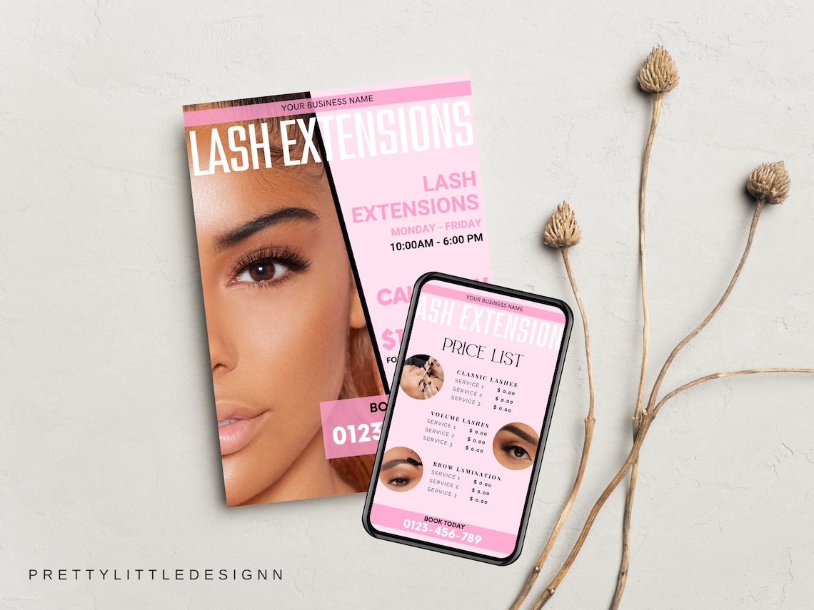 Eyelash Extensions Leaflet Template, Lash Service Brochure, Editable ...