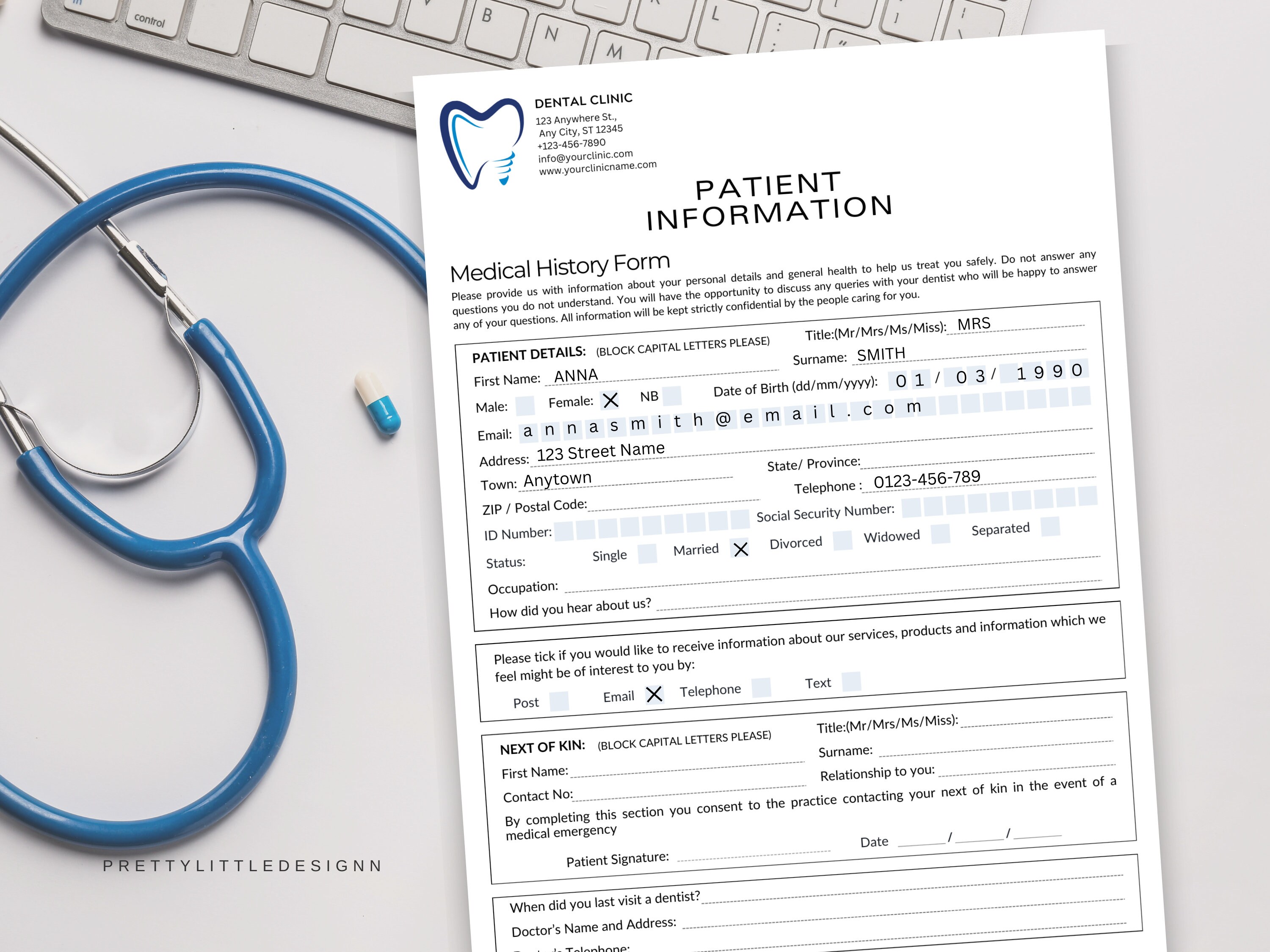 Dentist Office New Patient Form, Patient Information, Editable Medical ...