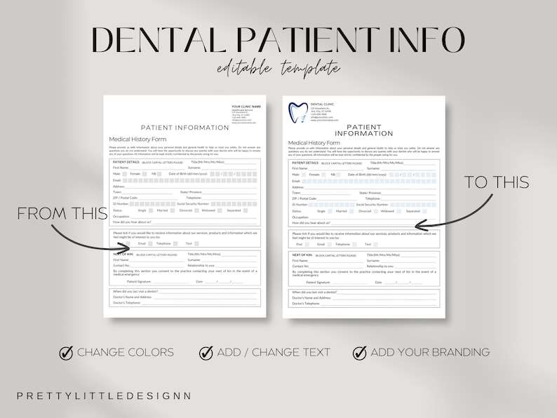 Dentist Office New Patient Form, Patient Information, Editable Medical ...