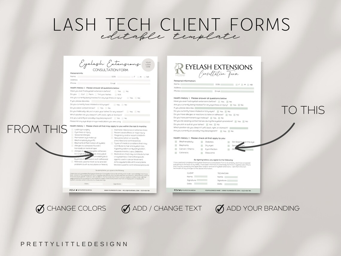Eyelash Extension Forms, Editable Intake Form, Esthetician Forms, Lash ...