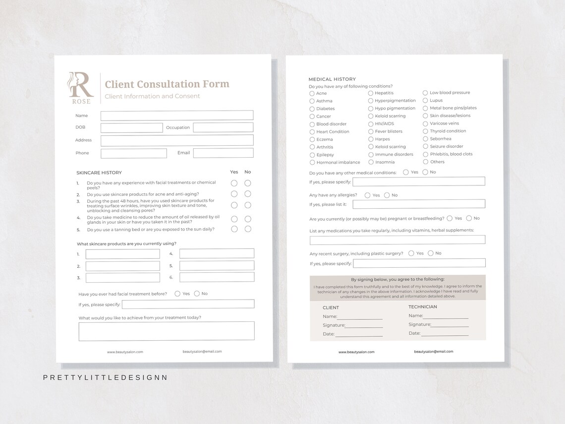 Client Intake Form, Facial Consultation Form, Editable Intake Form ...