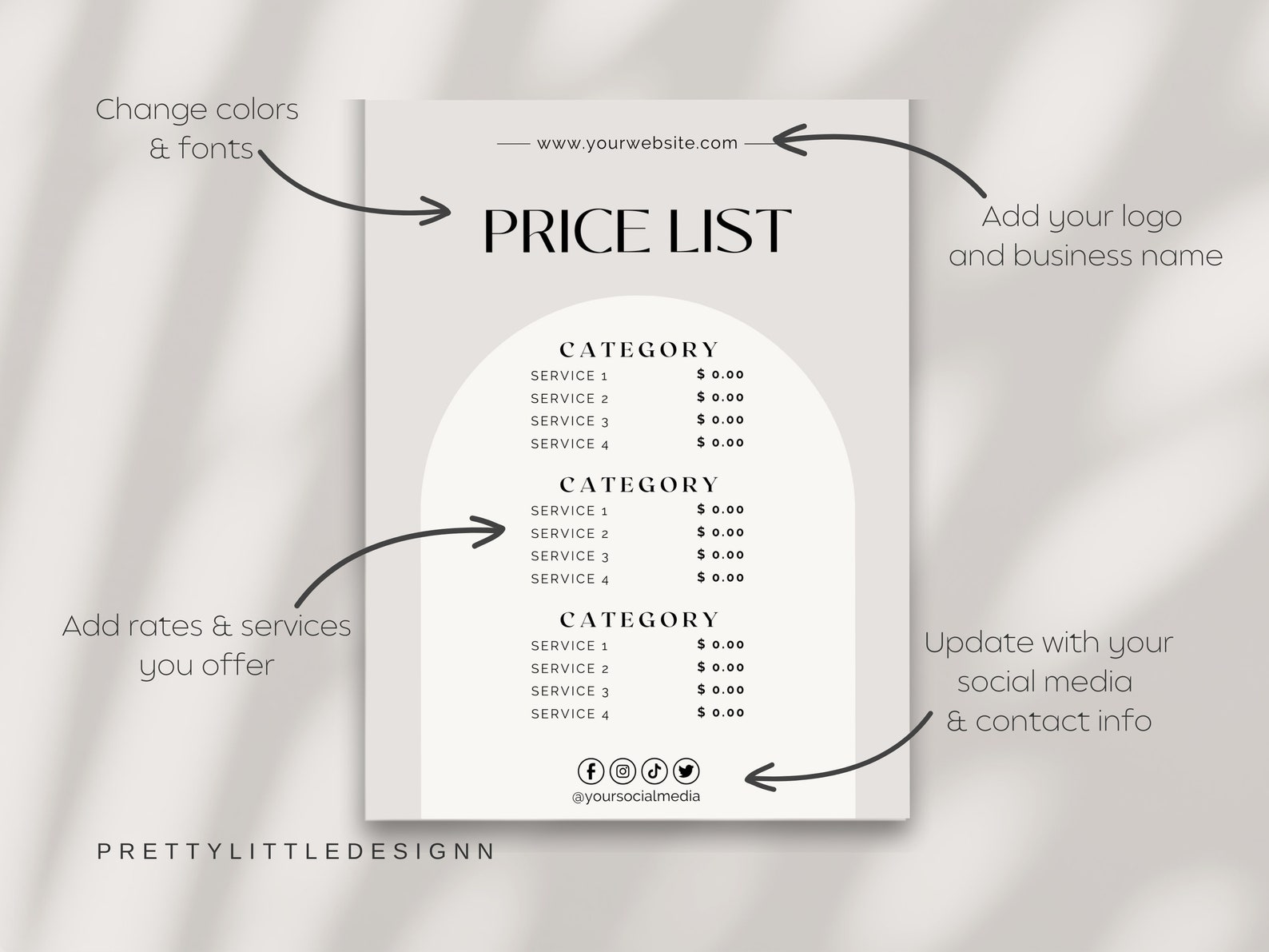 Price List Template, Editable Price List, Business Price List, Beauty ...