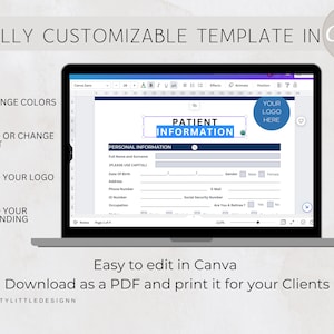 Customized New Patient Form, Patient Information, Editable Medical ...