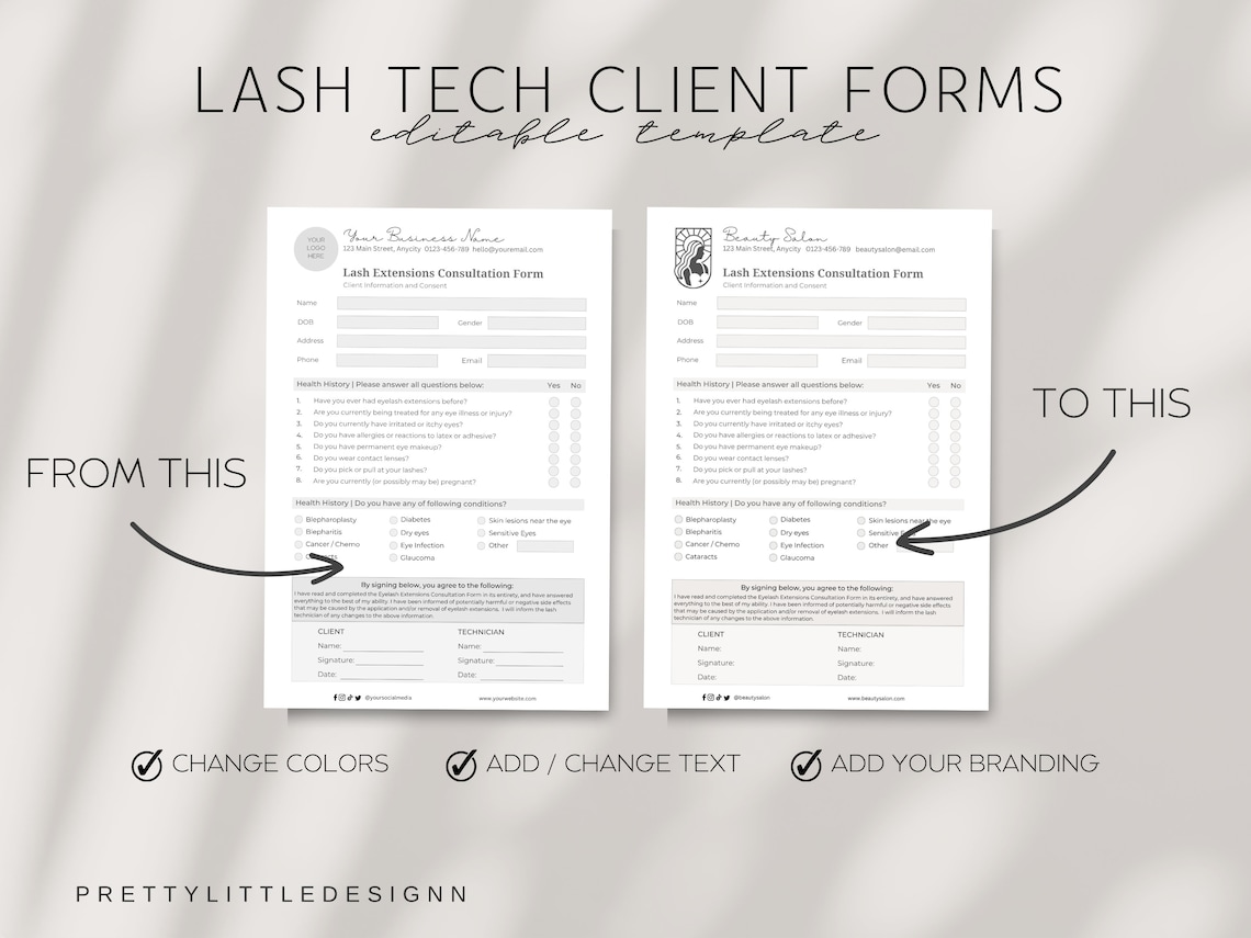 Eyelash Extension Forms, Editable Intake Form, Esthetician Forms, Lash ...