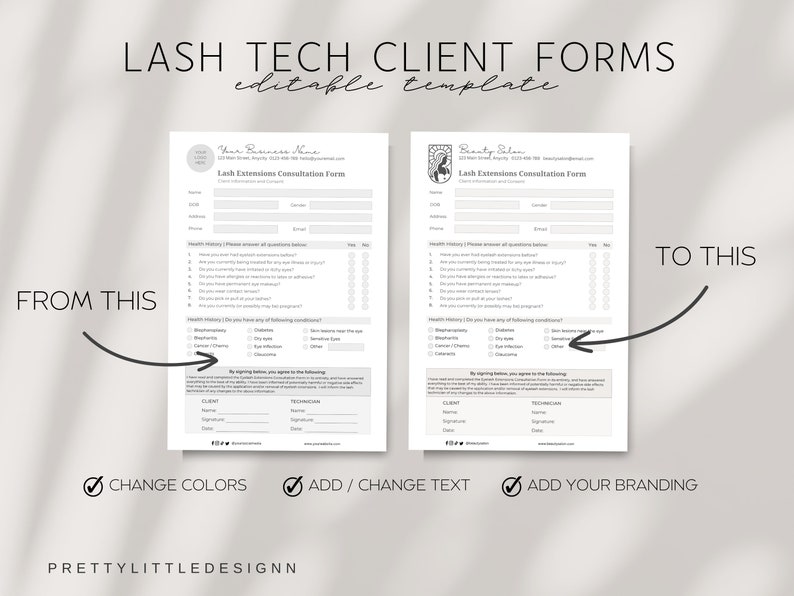 Eyelash Extension Forms, Editable Intake Form, Esthetician Forms, Lash ...