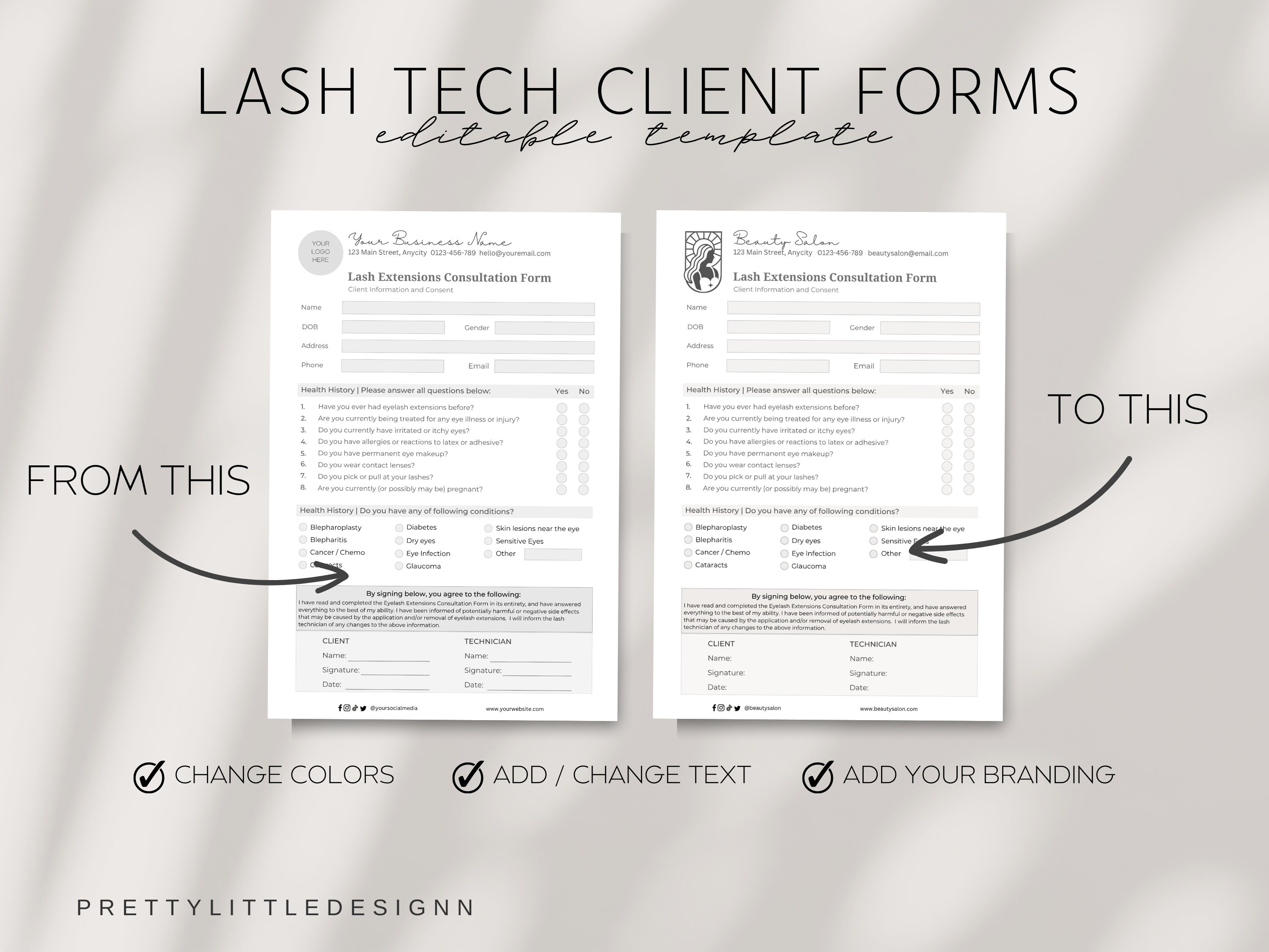 Eyelash Extension Forms, Editable Intake Form, Esthetician Forms, Lash ...